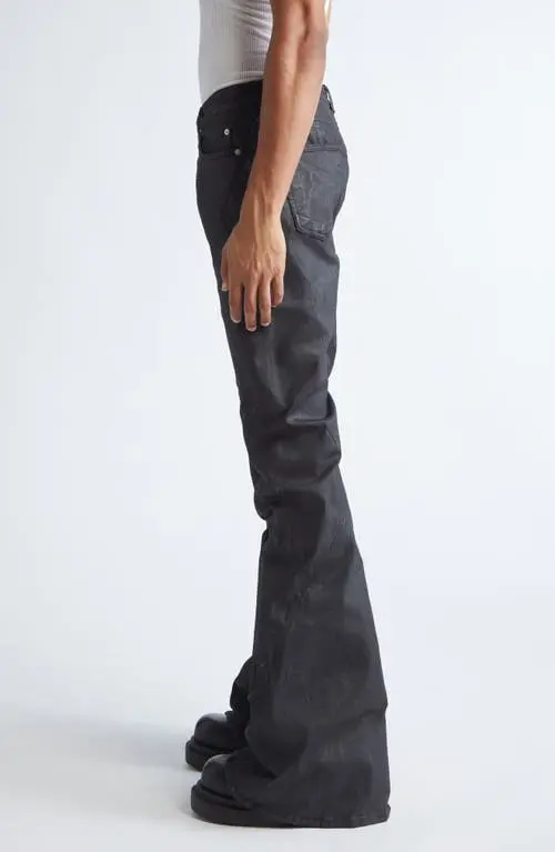 Rick Owens Bias Waxed Bootcut Jeans - Black Wax | Editorialist